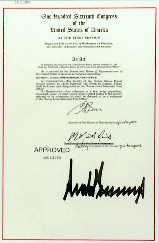 Hardin Post Office renamed for Lucas Lowe | Liberty Vindicator